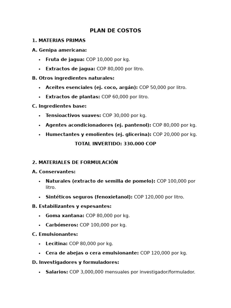 Plan de Costos y Ganancias Empresariales | PDF