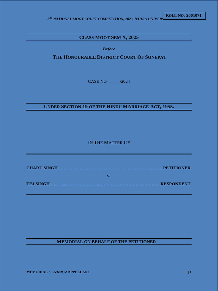 Memorial Petitioner - MCE MOOT | PDF | Adultery | Marriage
