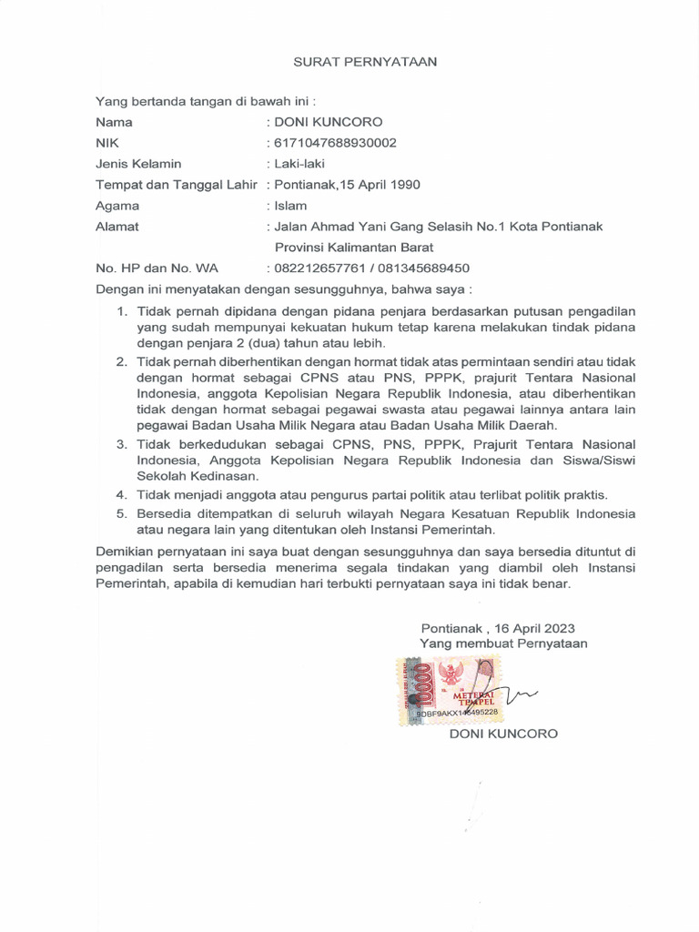 Contoh Surat PPPK Guru | PDF