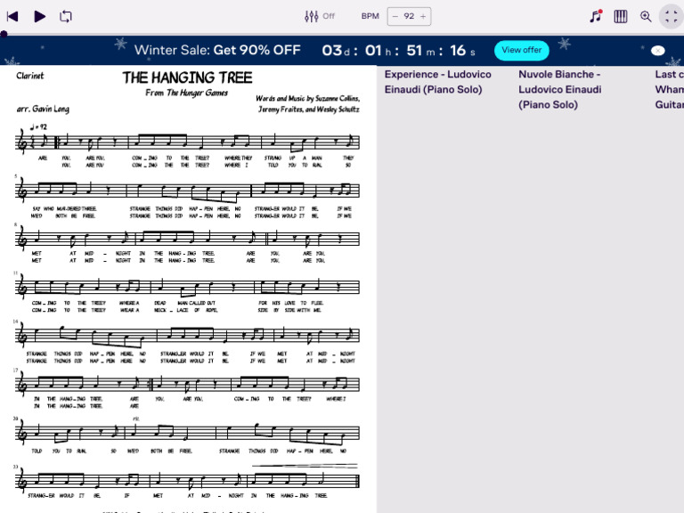 The Hanging Tree Clarinet Sheet Music | PDF | Musicology | Performing Arts