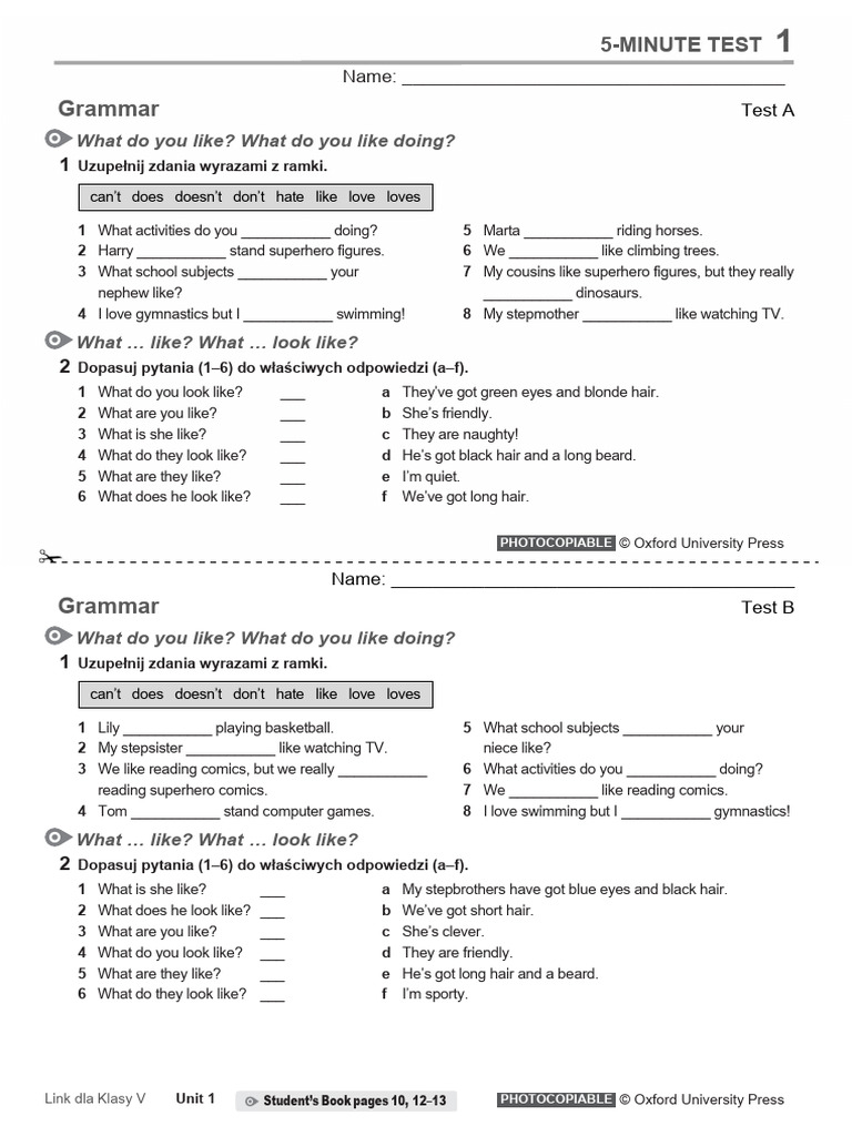 Link L5 U1 5min Test Grammar | PDF