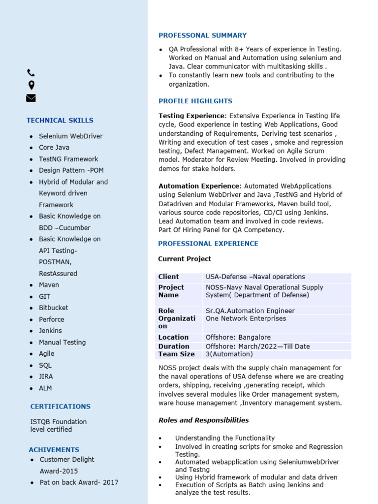 Resume PavithraK QA Automation 10yrs | PDF | Selenium (Software ...