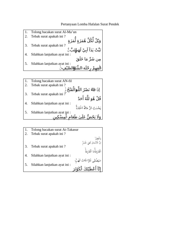 Lomba Hafalan Surat Pendek | PDF