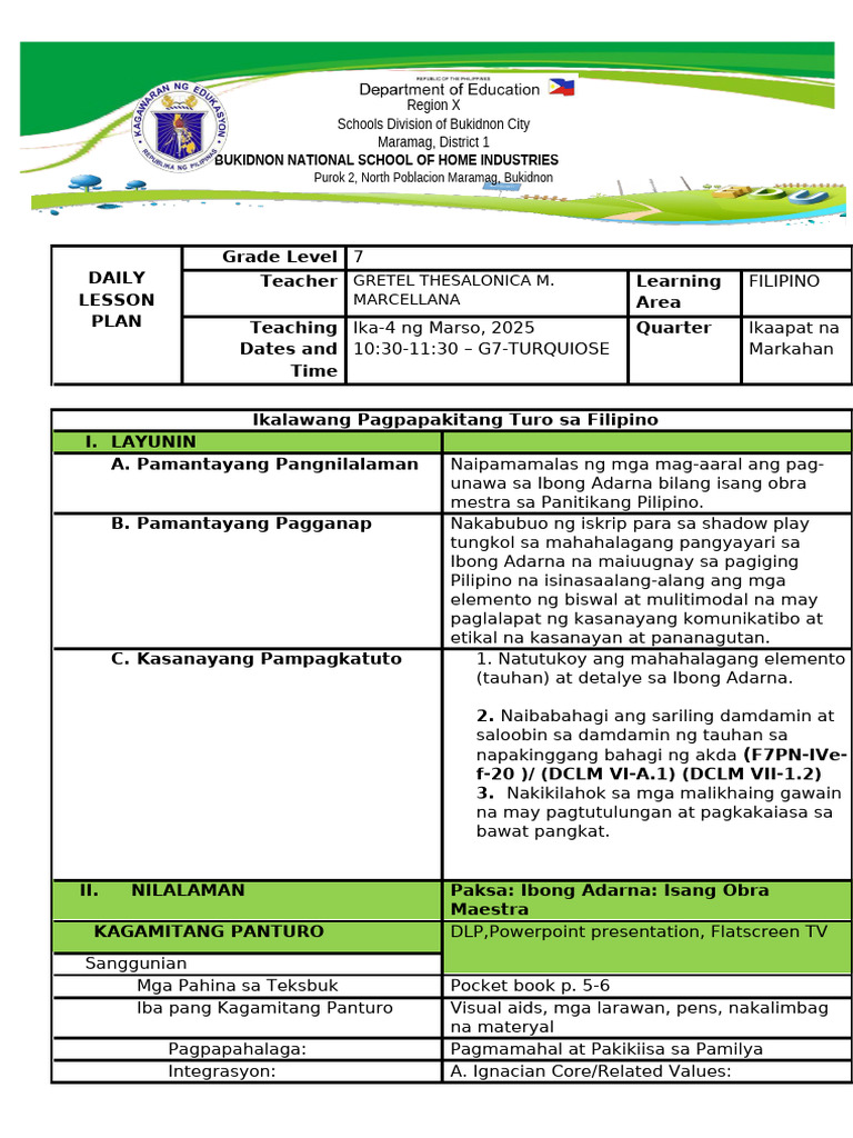 Class Observation Filipino 7 | PDF