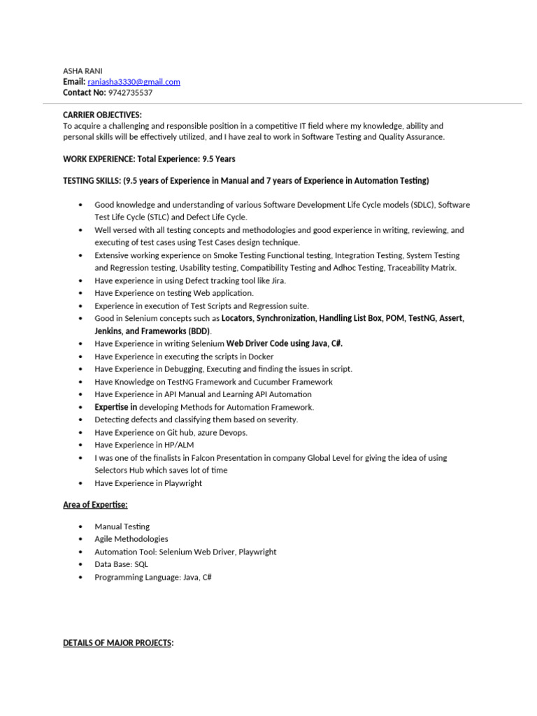 Senior Software Tester Resume Summary | PDF | Software Testing ...