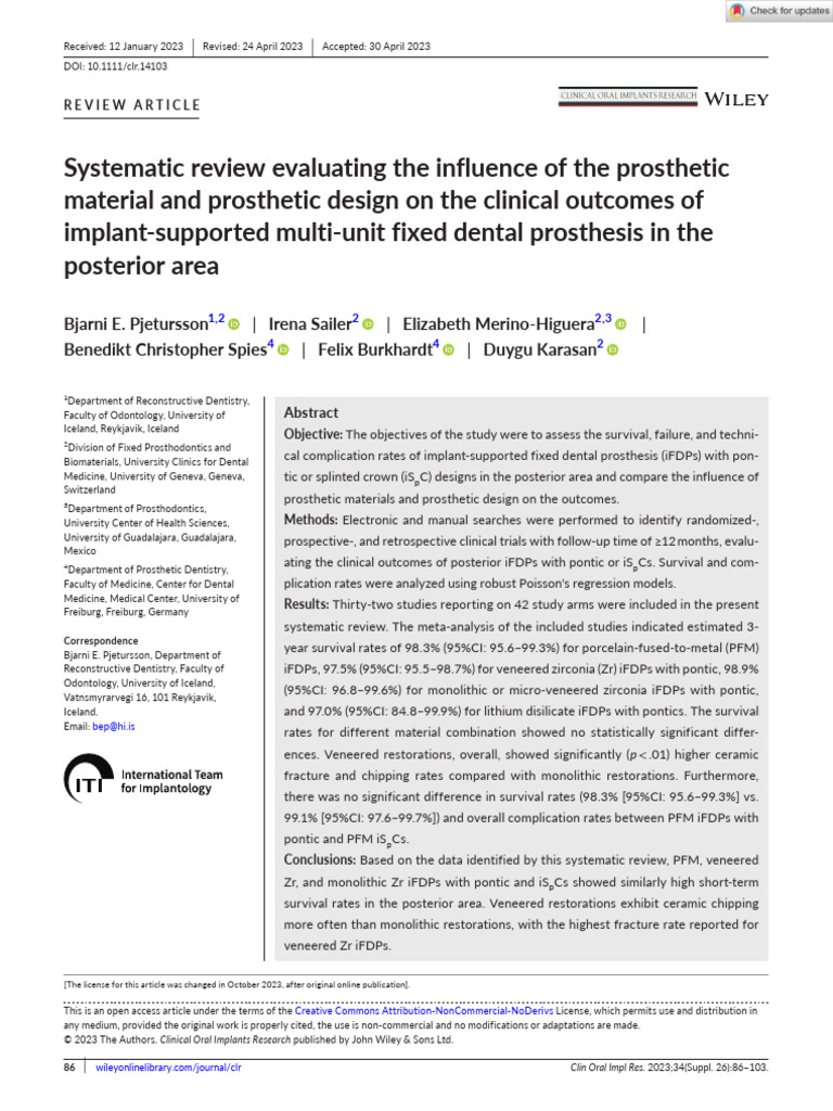 Clinical Oral Implants Res - 2023 - Pjetursson - Systematic Review Evaluating the Influence of ...