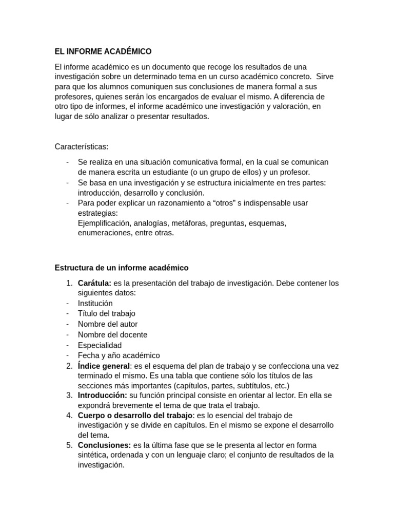 Estructura y características del informe académico | PDF