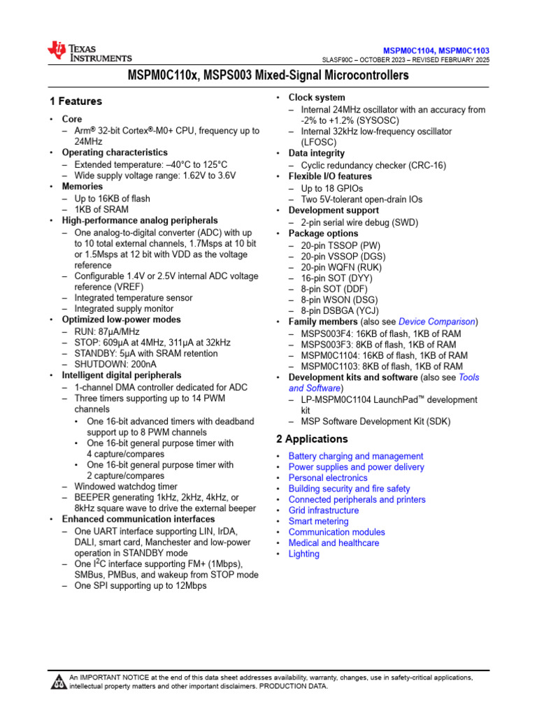 MSPM 0 C 1104 | PDF | Microcontroller | Computer Hardware