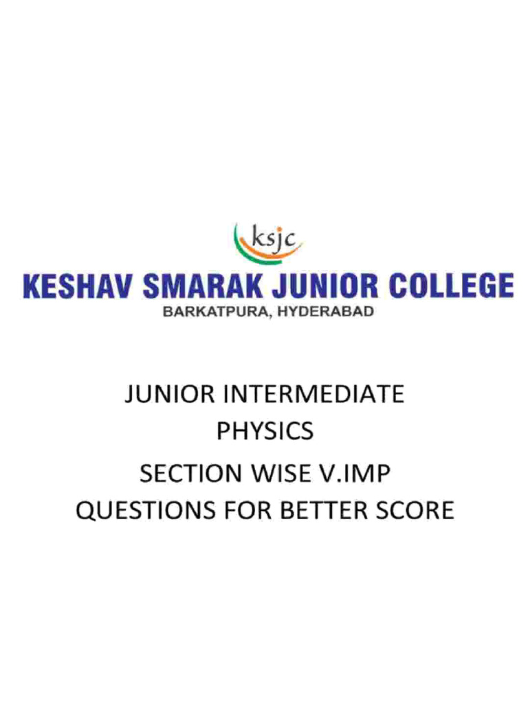 Junior Physics LAQ's & SAQ's v.imp (1) | PDF