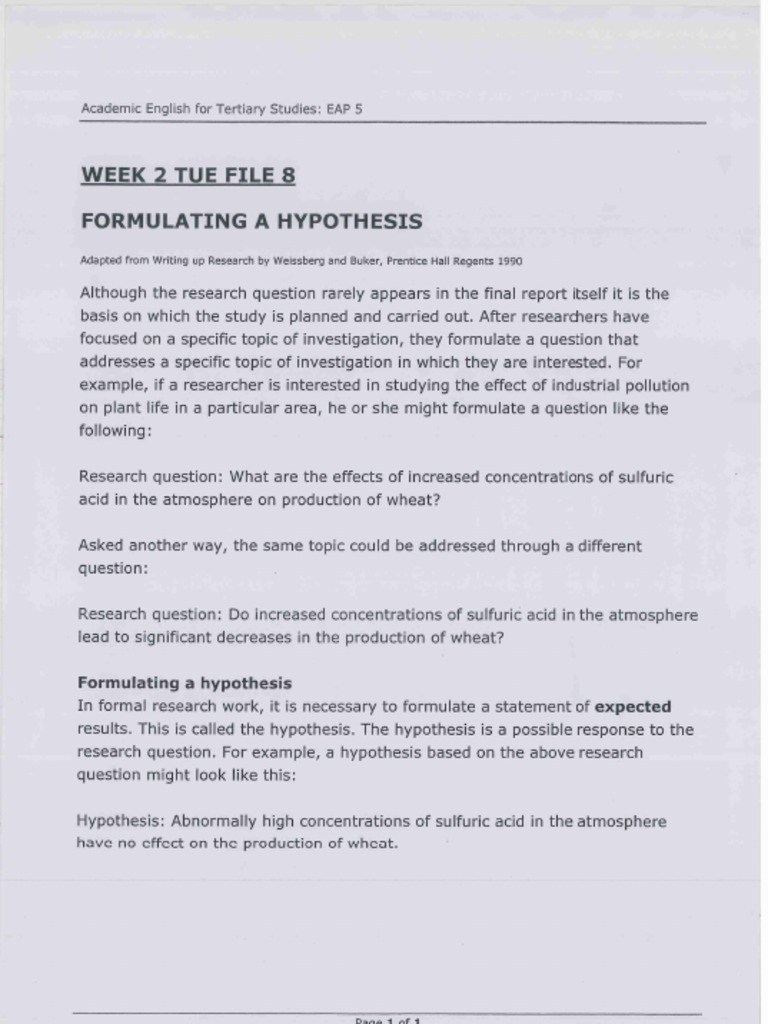EAP5 Week 2 Tue F8 Formulating A Hypothesis | PDF