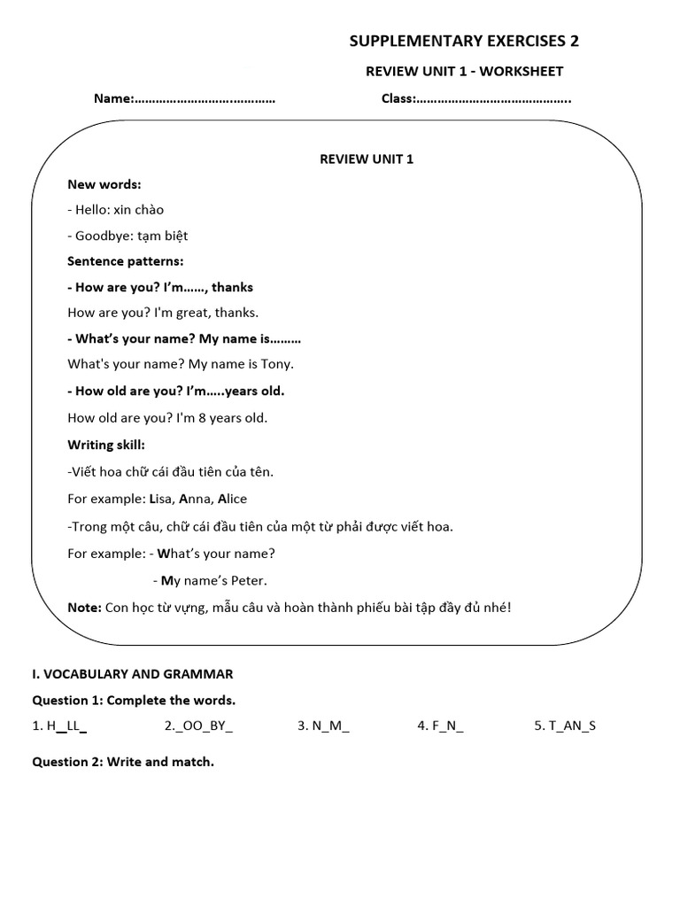 Grade 2 - Unit 1 - Review | PDF | Grammar | Linguistics