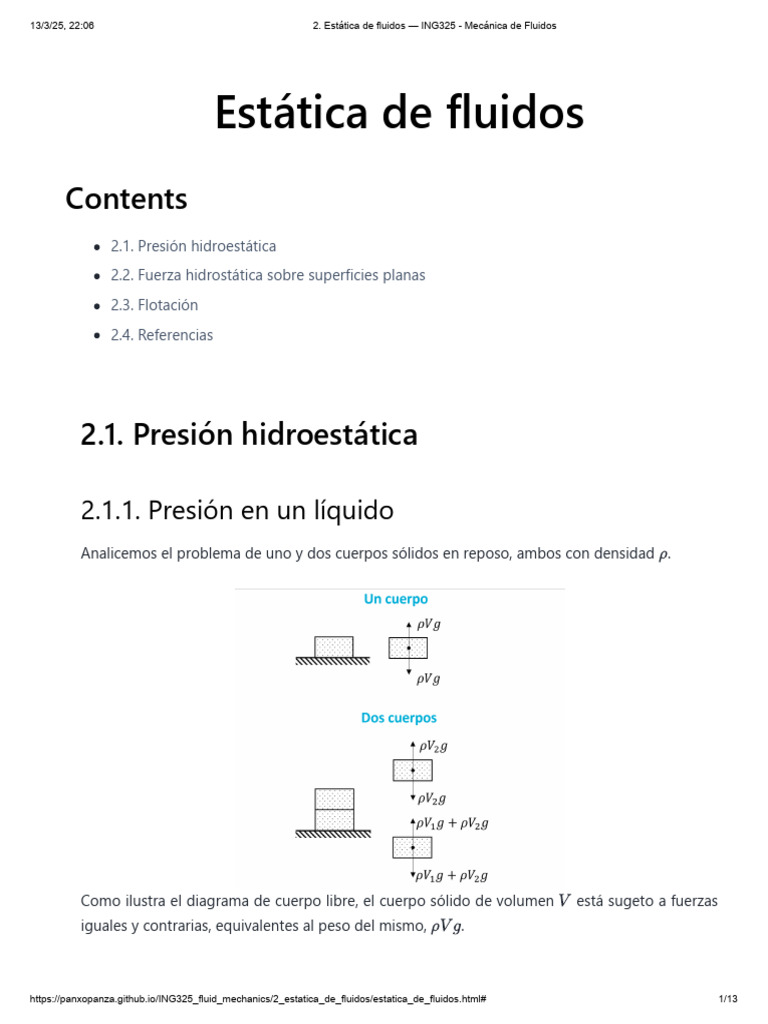 Fórmulas de Estática de Fluidos | PDF | Pascal (Unidad) | Presión
