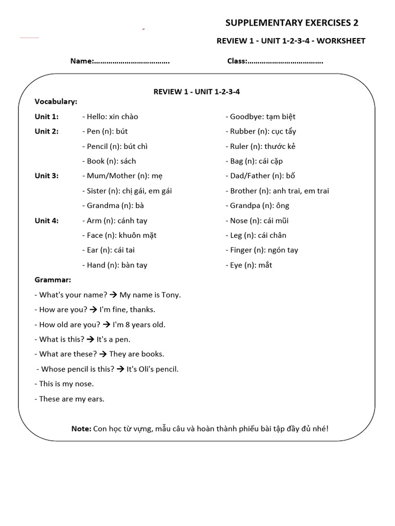 Grade 2 - Review Unit 1-2-3-4 | PDF | Grammar | Linguistics