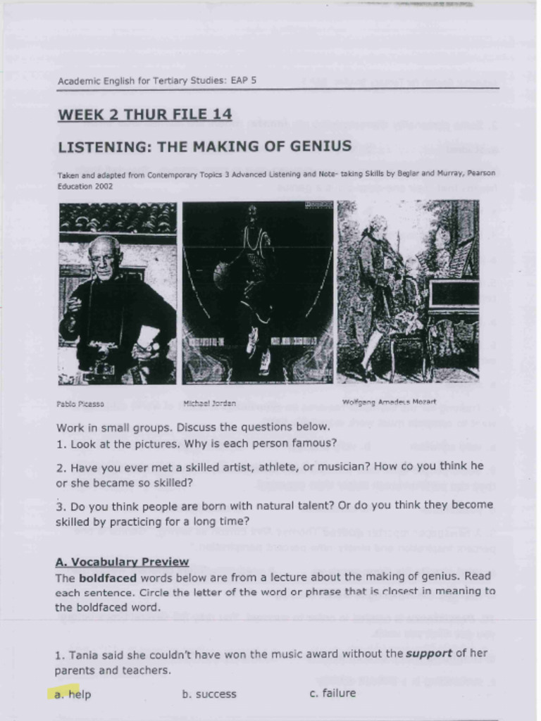 EAP5 Week 2 Thu F14 - Listening The Making of Genius | PDF