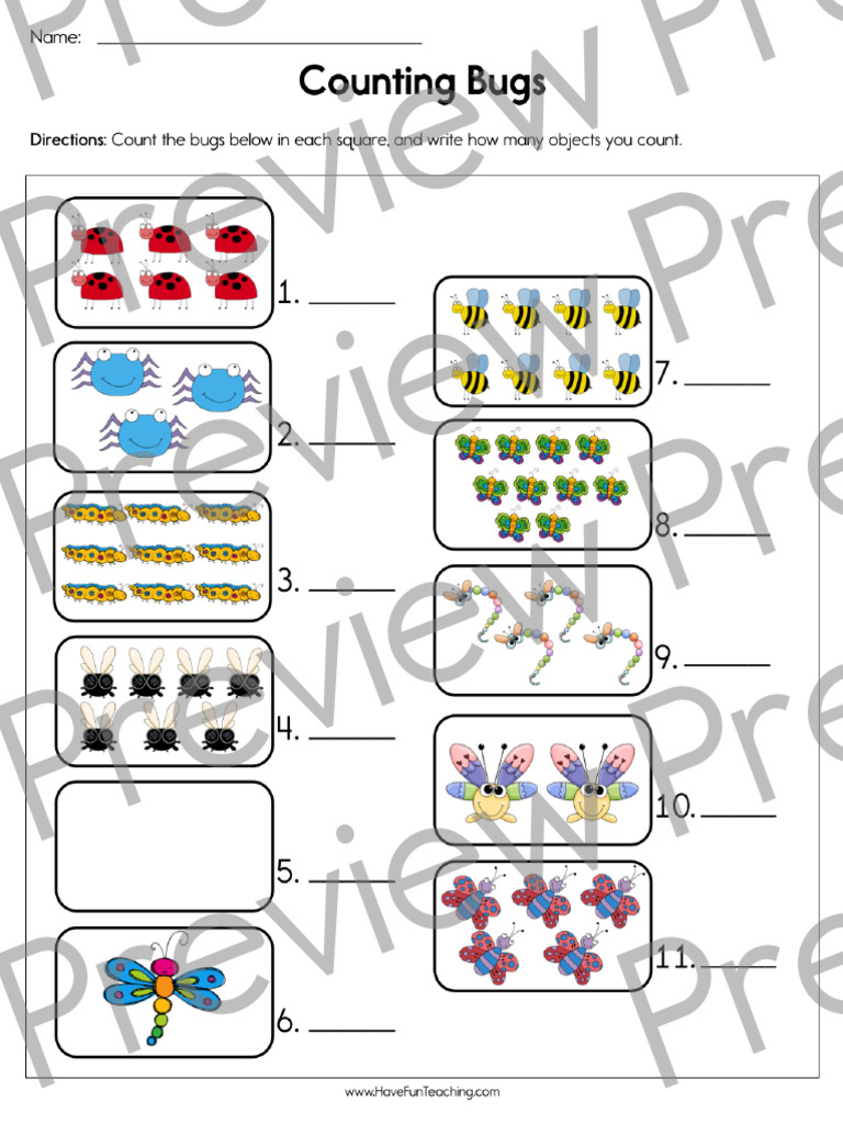 Counting Bugs Worksheet Preview | PDF