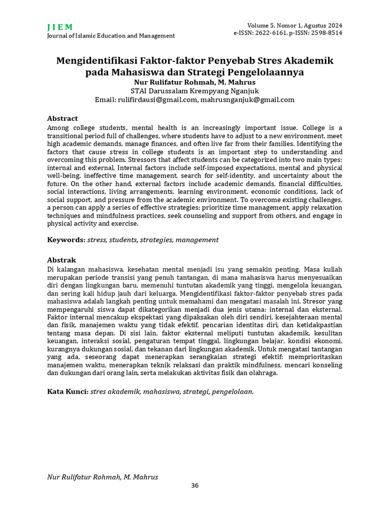 Faktor Penyebab Stres Akademik Mahasiswa | PDF