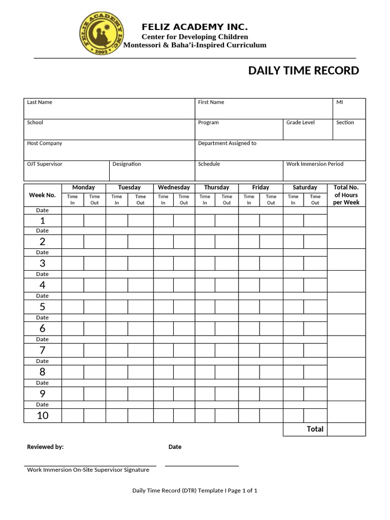 E Daily Time Record DTR Template | PDF