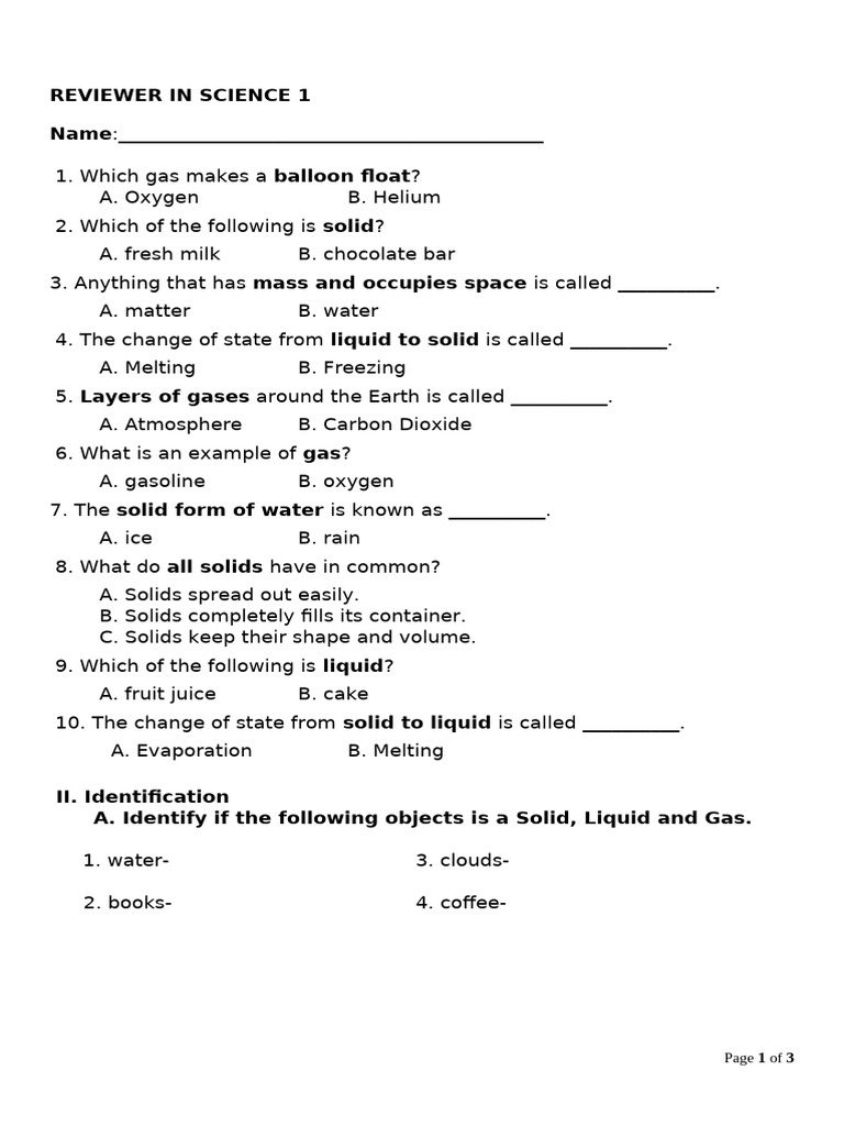 Science Review: States of Matter Quiz | PDF
