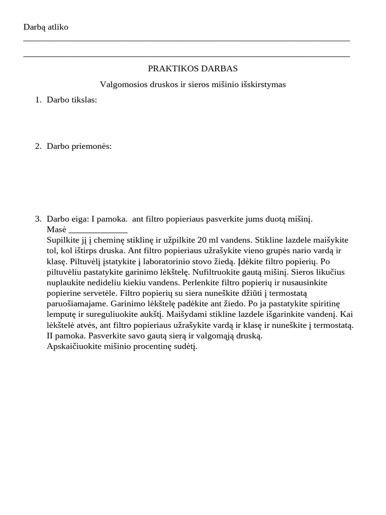 Prakt.darbas Mišinio Išskirstymas | PDF