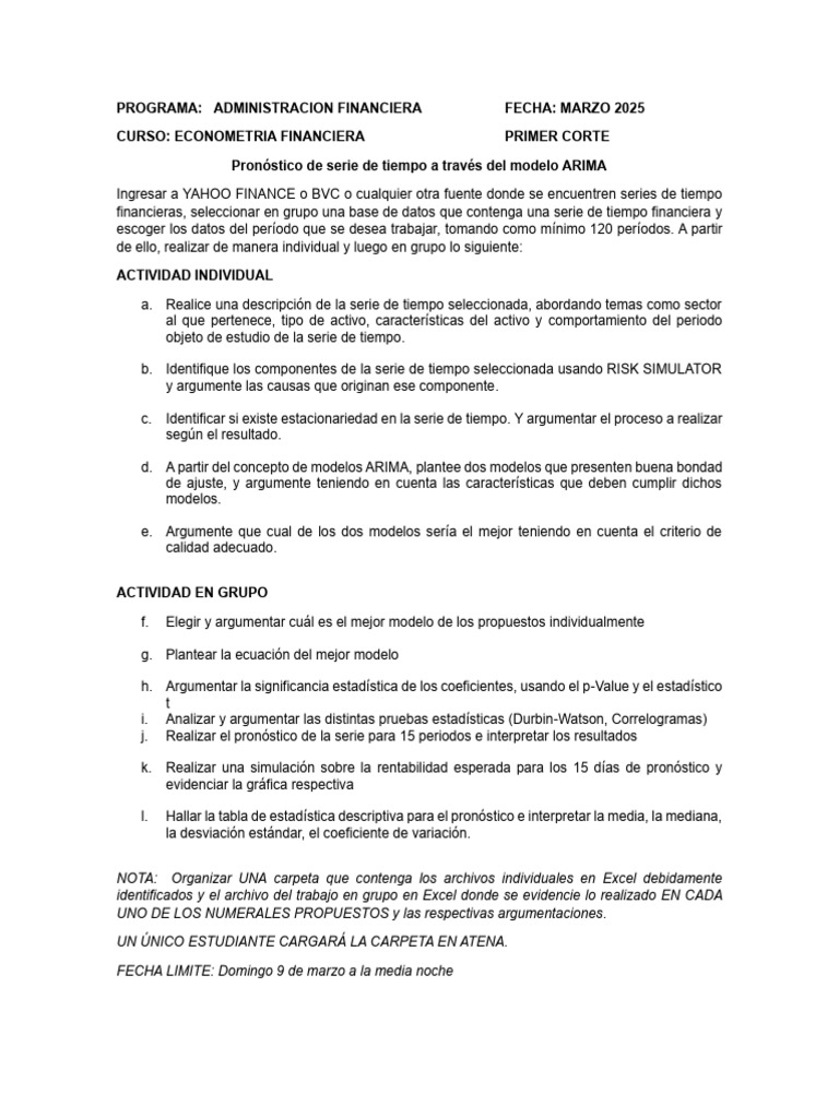 Actividad Corte 1 - Pronóstico de Serie de Tiempo A Través Del Modelo ARIMA | PDF