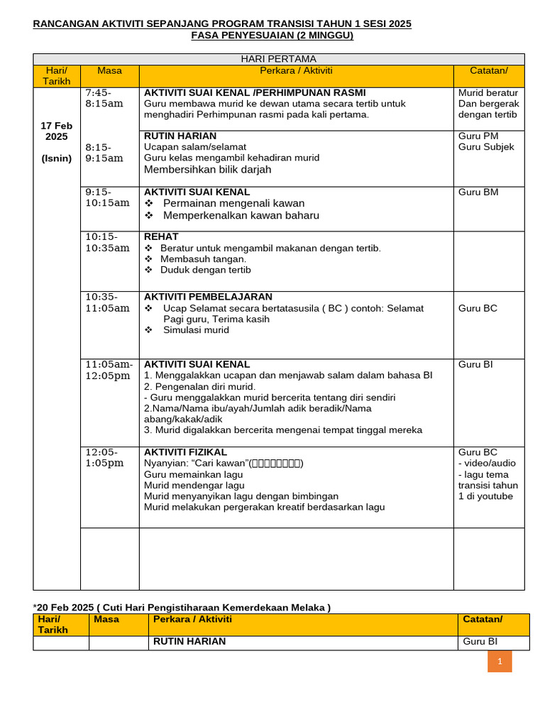 2025 CK Program Orientasi Dan Transisi | PDF