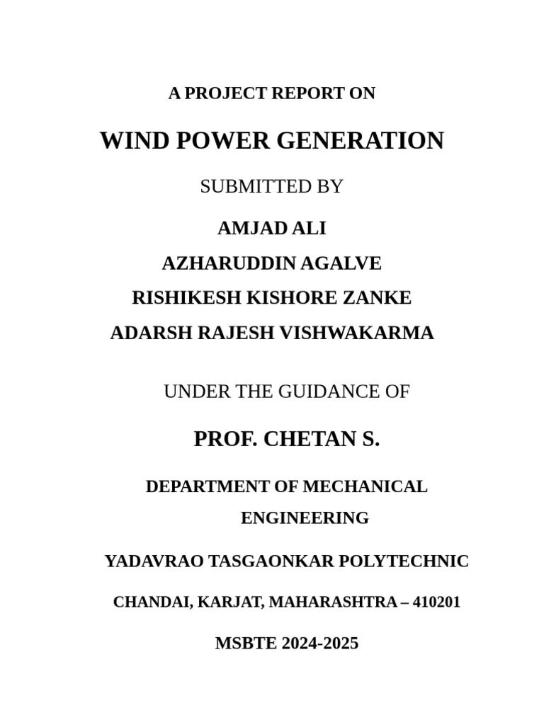 Wind Power Generation | PDF | Wind Power | Renewable Energy