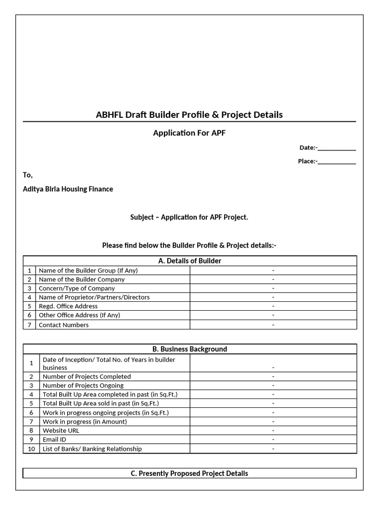 ABHFL Builder Profile & Project Info | PDF