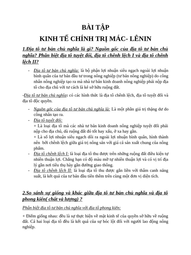 Bài Tập KTCT Mác-Lênin (2) | PDF