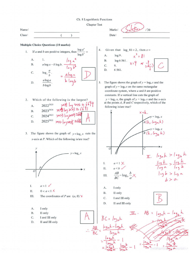 2425 - MTH - S4 - Ch8 - Logarithm Function - Chapter Test - Answer - v2 ...