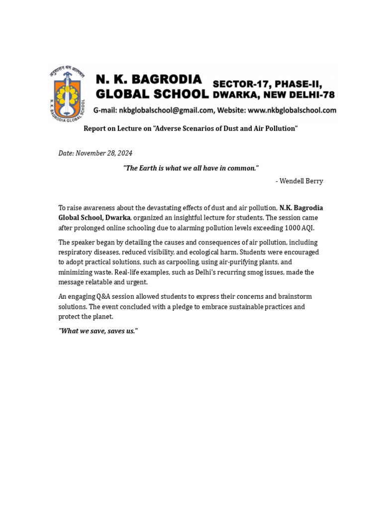 Report On Lecture On Air Pollution | PDF