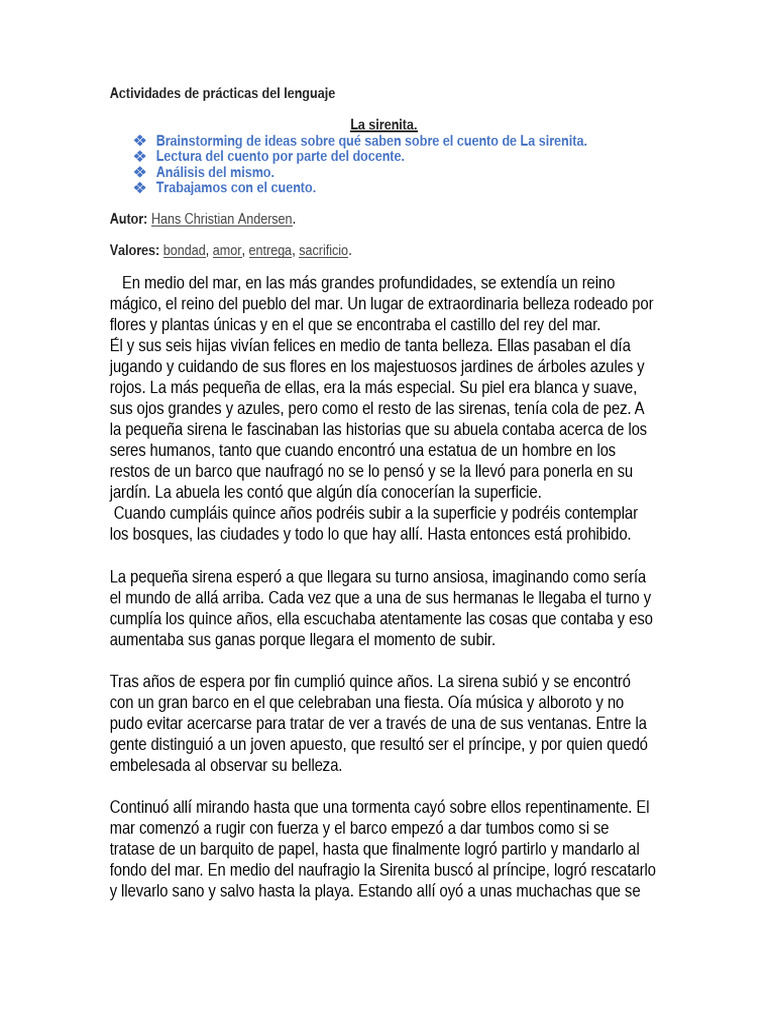 Actividades de La Sirenita. | PDF