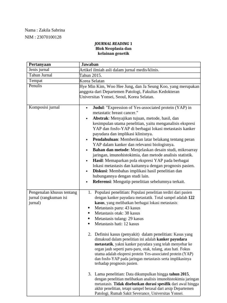 Lembar Kerja Journal Reading Mahasiswa | PDF