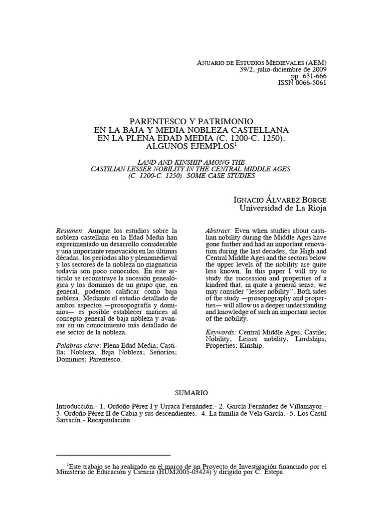 Parentesco y Patrimonio en La Baja y Media Nobleza Castellana | PDF ...