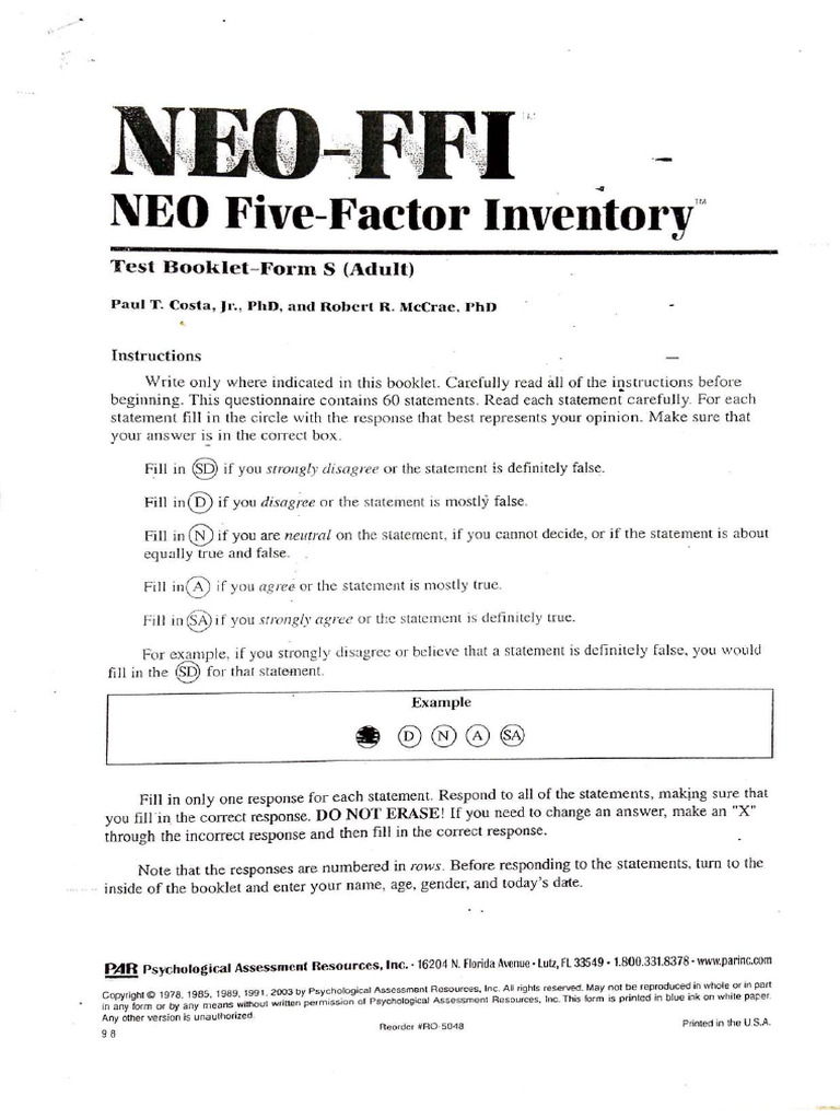 Neo Questionnaire | PDF