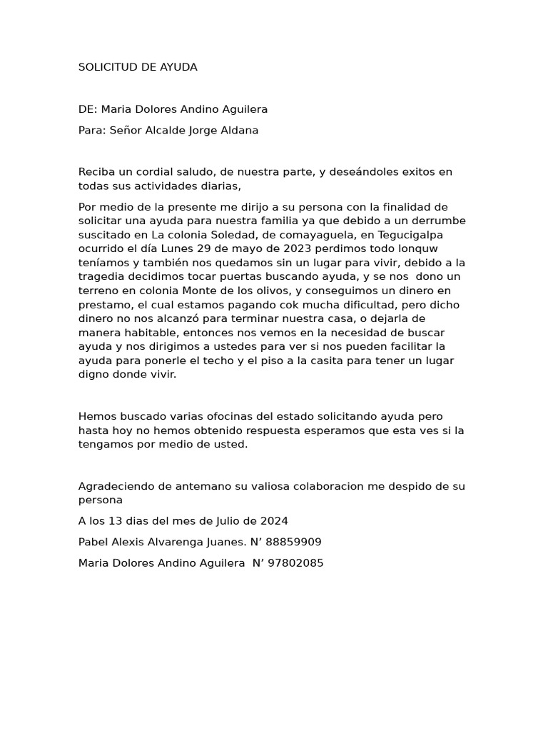 Solicitud de Ayuda para Vivienda Digna | PDF
