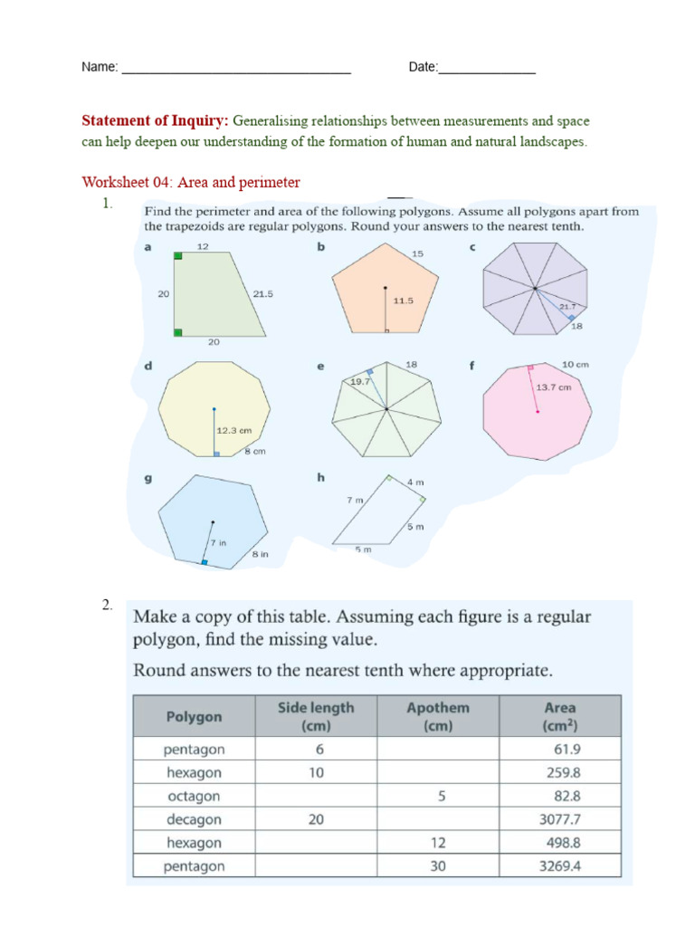 M2 - Unit 3-Geometry-Area and Perimeter | PDF