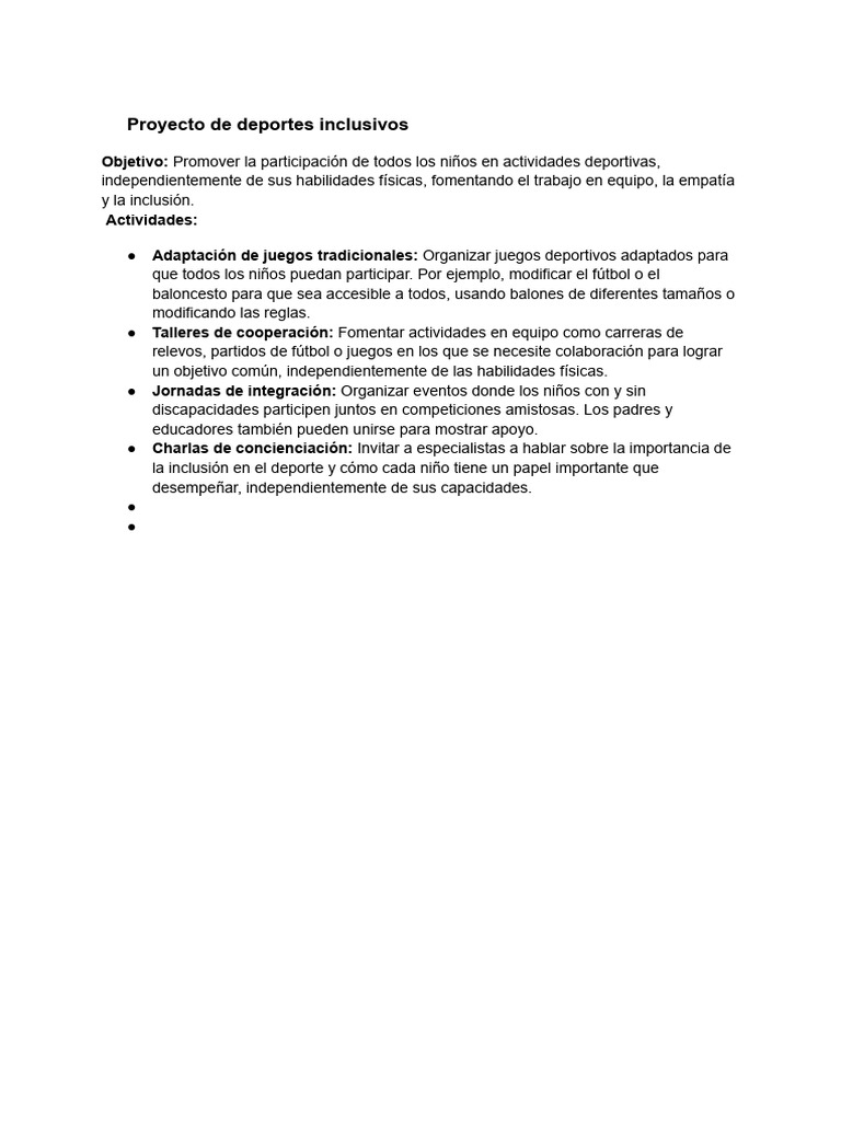Proyecto de Deportes Inclusivos | PDF