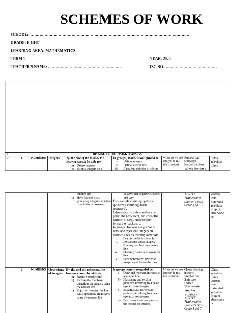 Grade 8 Math Schemes Term 1 Scheme | PDF | Multiplication | Decimal
