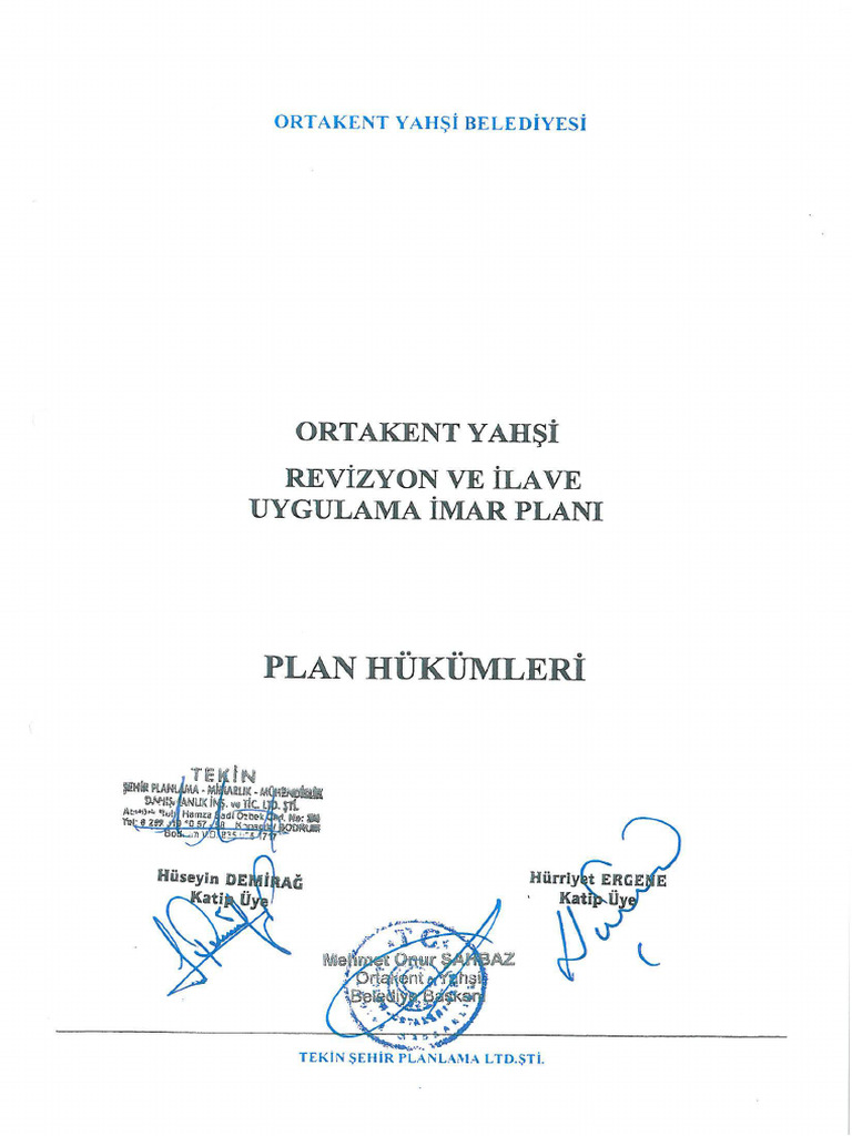 Ortakent-Yahşi (Sit Dışı) Revizyon İlave İmar Planı Notları | PDF