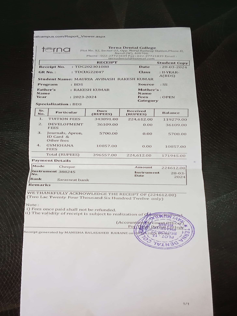 Fee Receipt | PDF