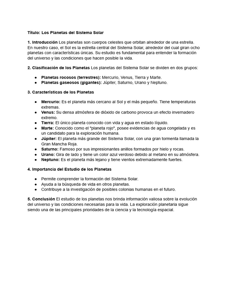 Planetas del Sistema Solar: Clasificación y Características | PDF