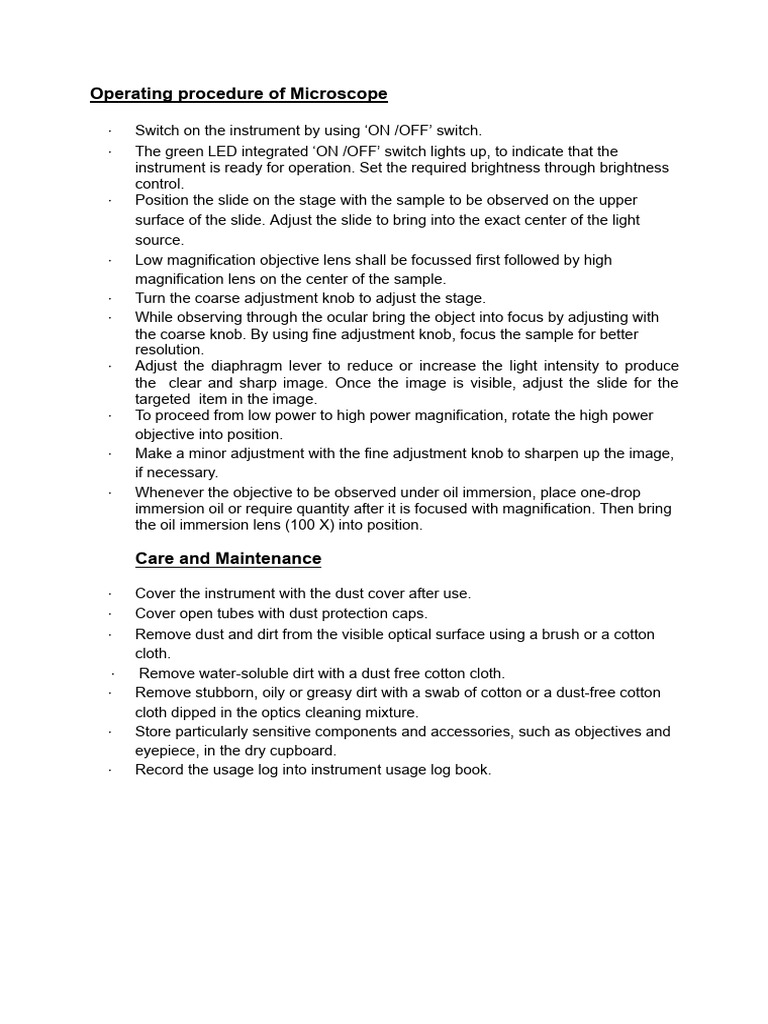 L-8 Sop Microscope | PDF