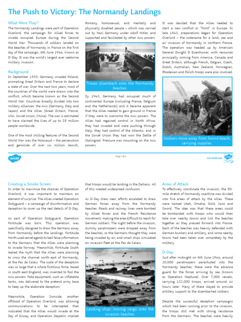 The Push To Victory Reading Comprehension | PDF | Normandy Landings ...