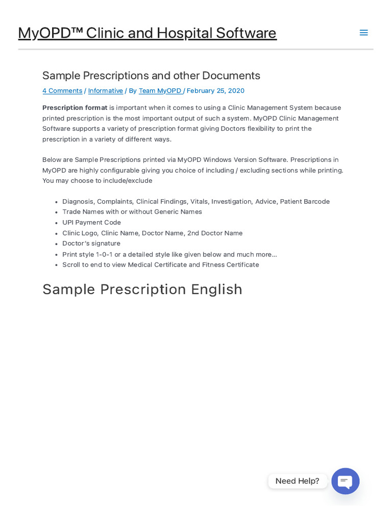 Sample Prescriptions and Other Documents - MyOPD™ Clinic and Hospital ...
