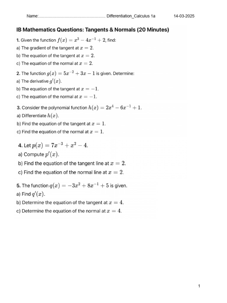 Differentiation - Calculus 1a 14-03-2025 | PDF