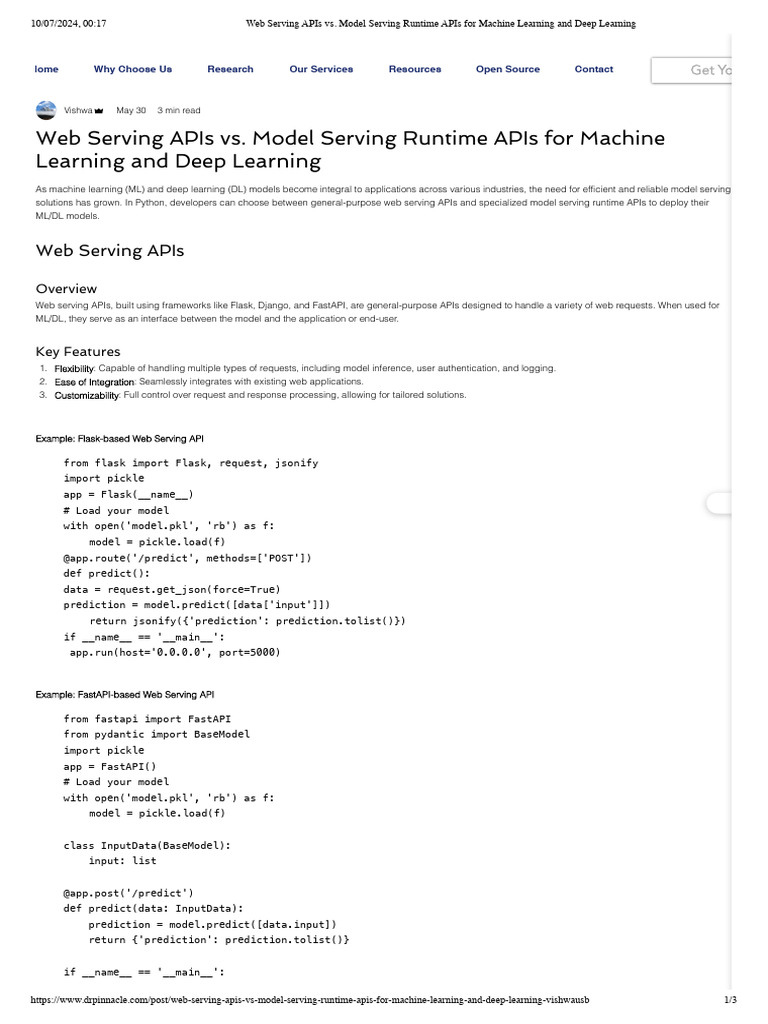 Web Serving APIs vs. Model Serving Runtime APIs For Machine Learning and Deep Learning | PDF ...