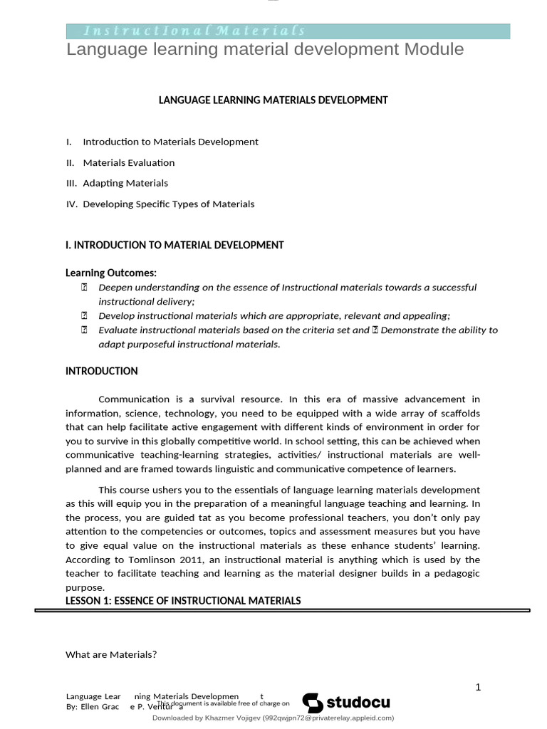 Language Learning Material Development Module | PDF | Learning | Educational Technology