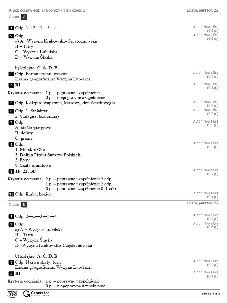 Krajobrazy Polski Część 2 Klucz Odpowiedzi | PDF
