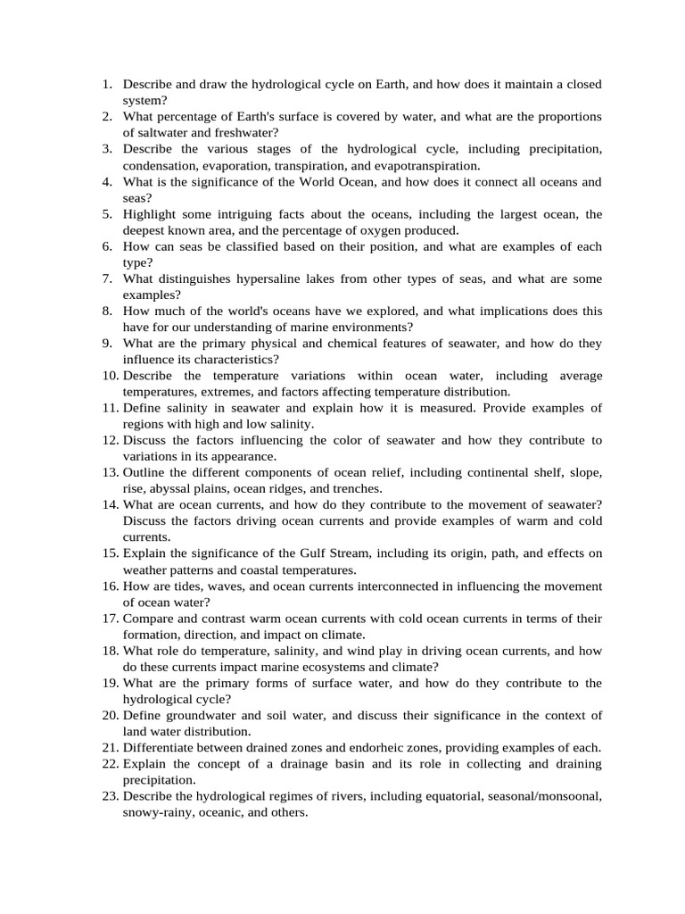hydrosphere review Q | PDF | Oceans | Lake