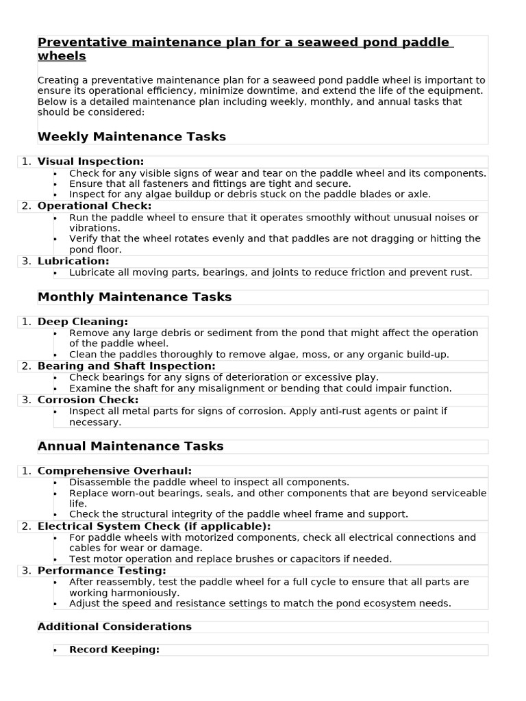 Seaweed Pond Paddle Wheel Maintenance Plan | PDF | Bearing (Mechanical ...